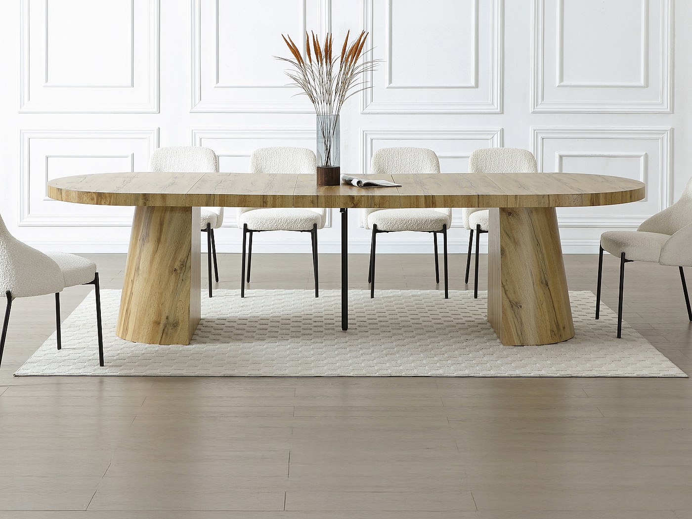 Table à manger extensible 6 à 12 personnes en MDF - Naturel Clair - CLOEVA