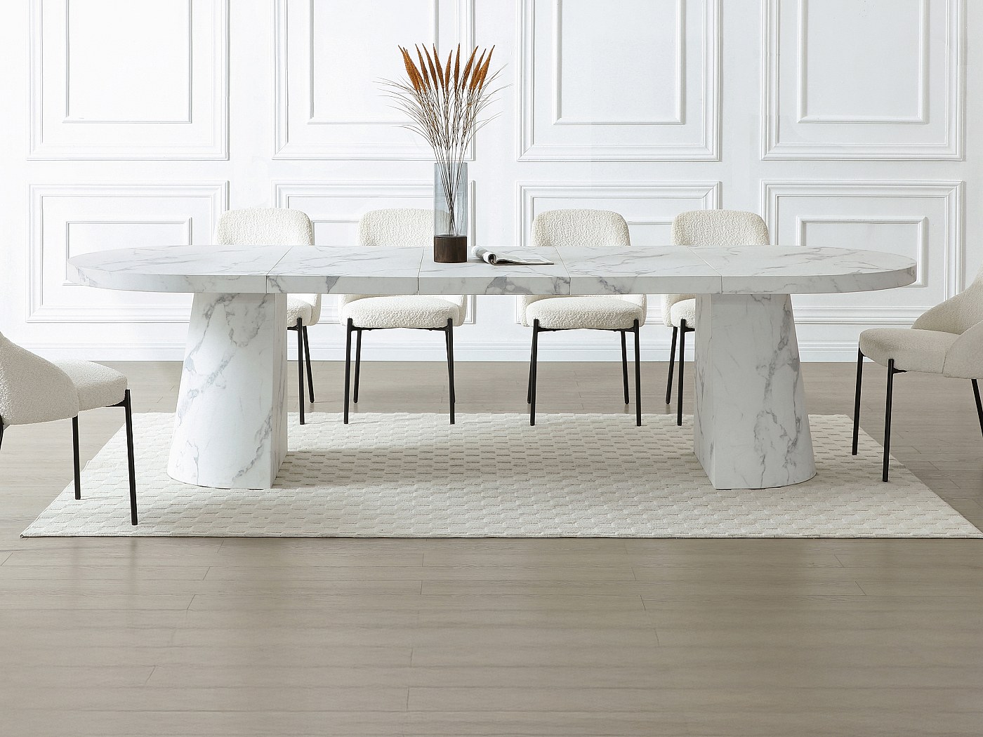 Esstisch ausziehbar - 6 bis +12 Personen - MDF - Marmor-Optik Weiß ...