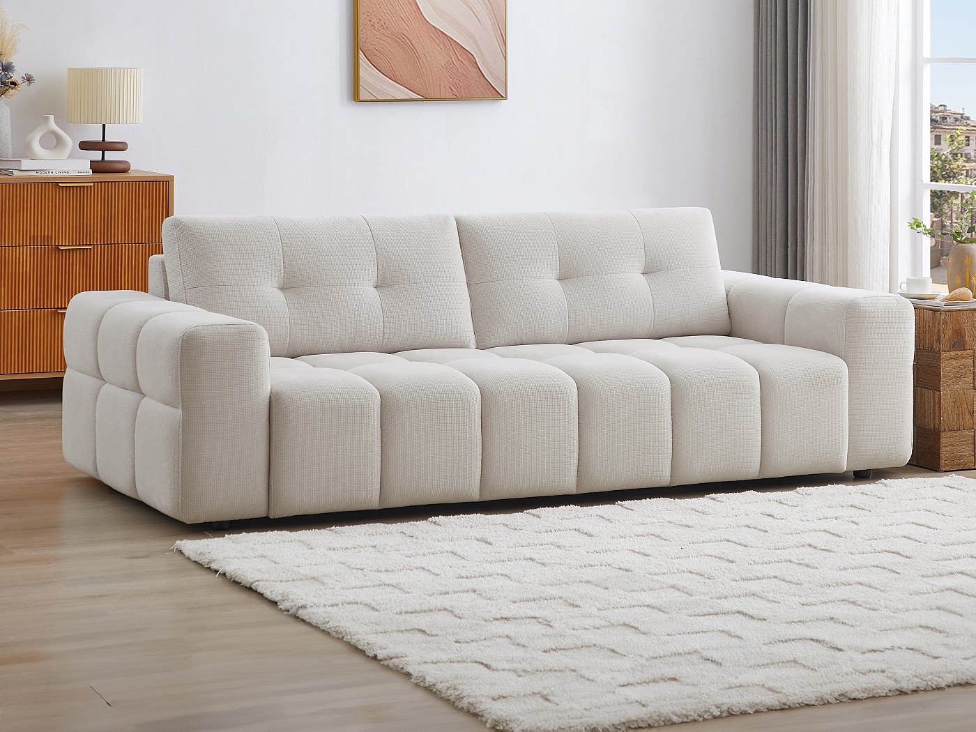 Canapé 3 places en tissu texturé couleur beige SOPELANA