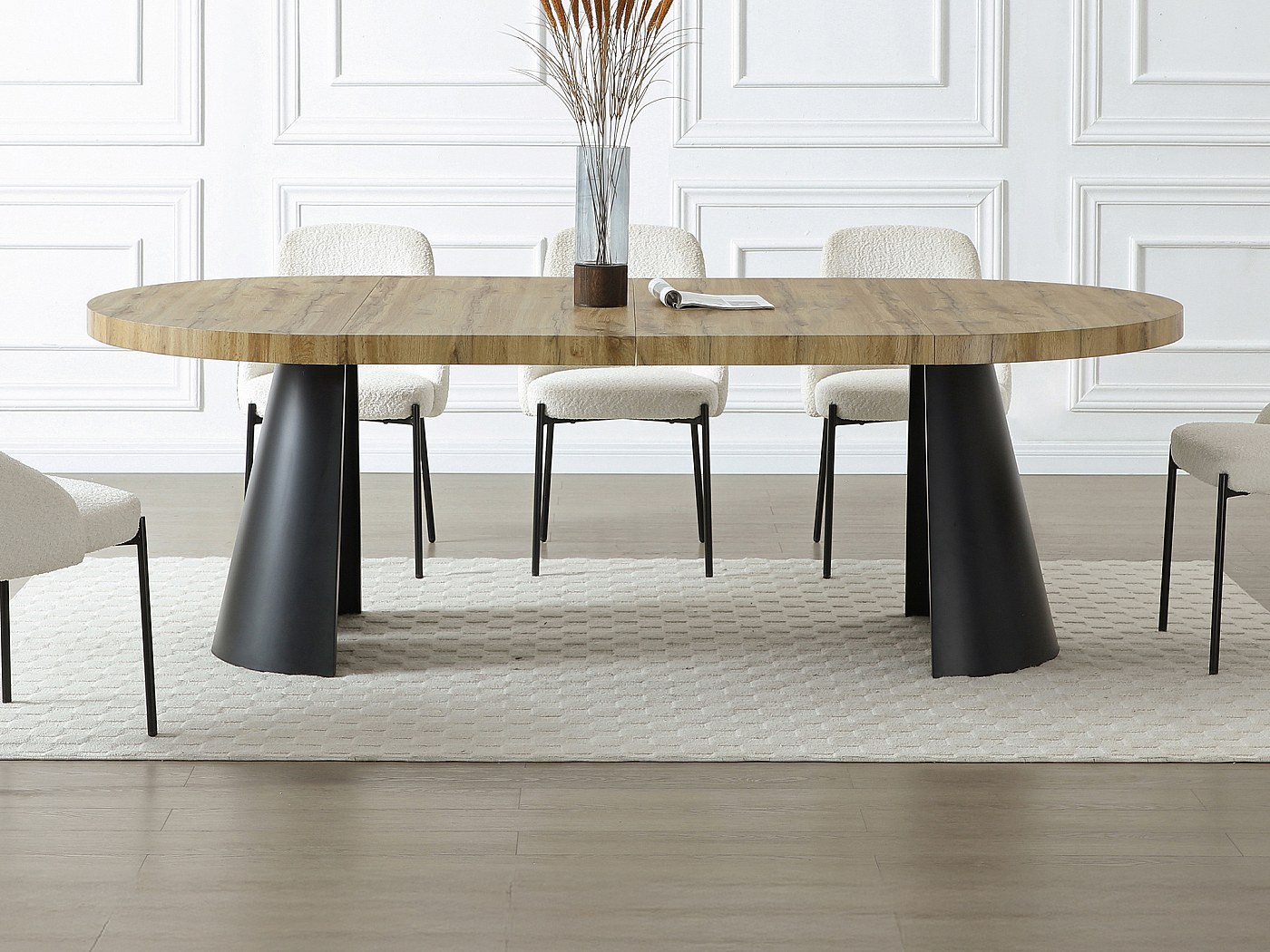 Table à manger extensible 4 à 12 personnes en MDF et métal noir ...