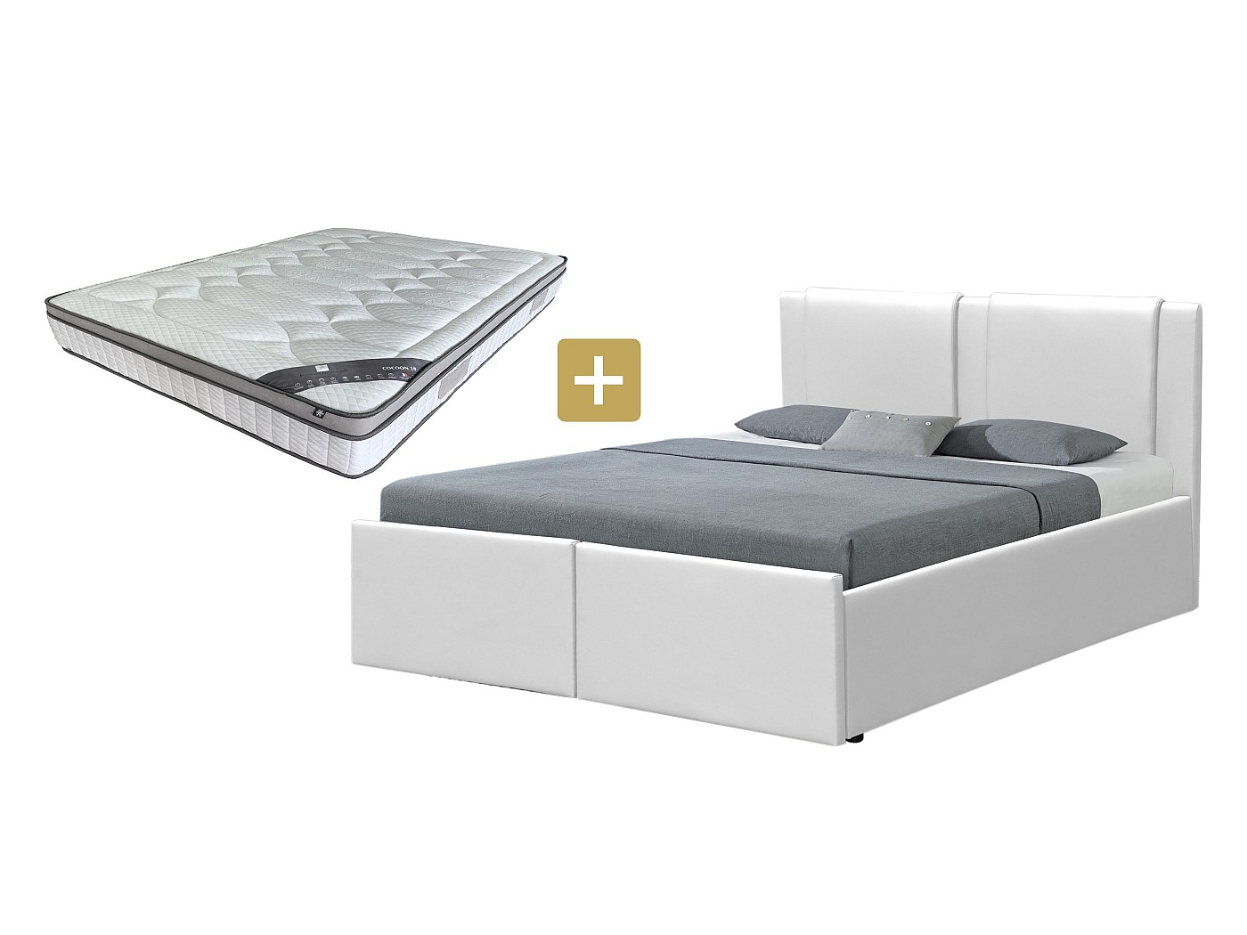 Ensemble Lit Floki Blanc 160x200 + Matelas Cocoon 28 cm