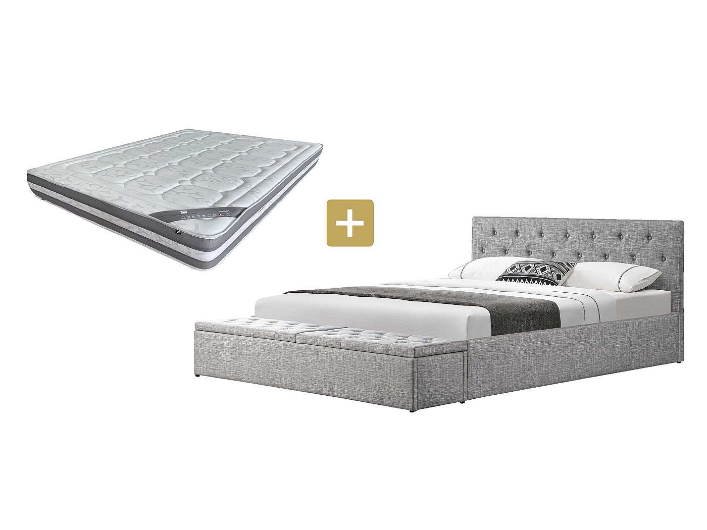 Ensemble Lit Boks Coffre lin Gris 160 + cocoon 28 cm