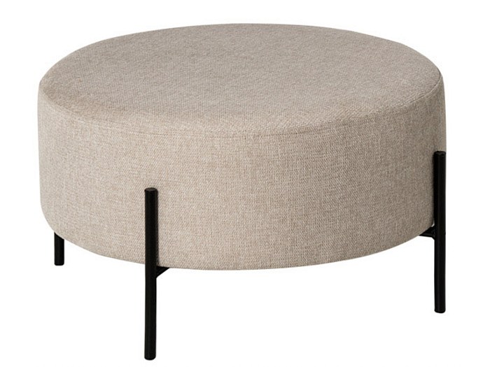 Pouf rond moderne en tissu avec pieds en métal noir Kamila-Couleur ...