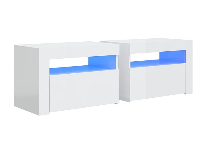 Comodini 2 pz con LED Bianco lucido 60x35x40 cm