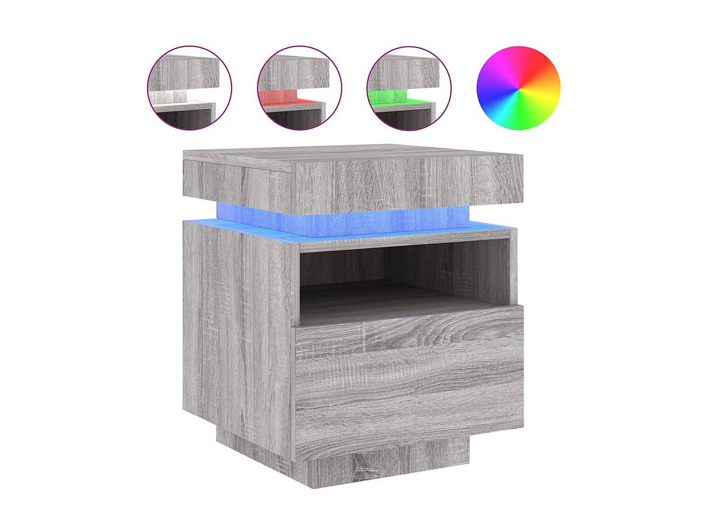Comodino con luci LED sonoma grigio 40x39x48,5 cm