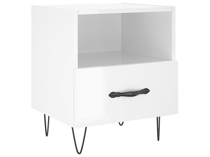 Comodino bianco lucido 40x35x47,5 cm in MDF