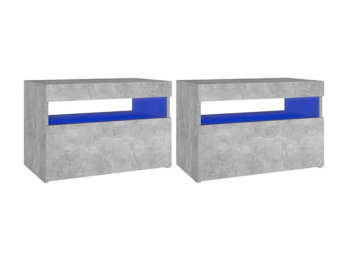 Comodini con luci LED 2 pz grigio cemento 60x35x40 cm