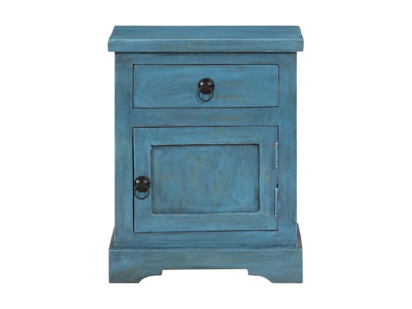 Comodino Legno massello di mango 40x30x50 cm Blu Comodino Legno massello di mango 40x30x50 cm Blu