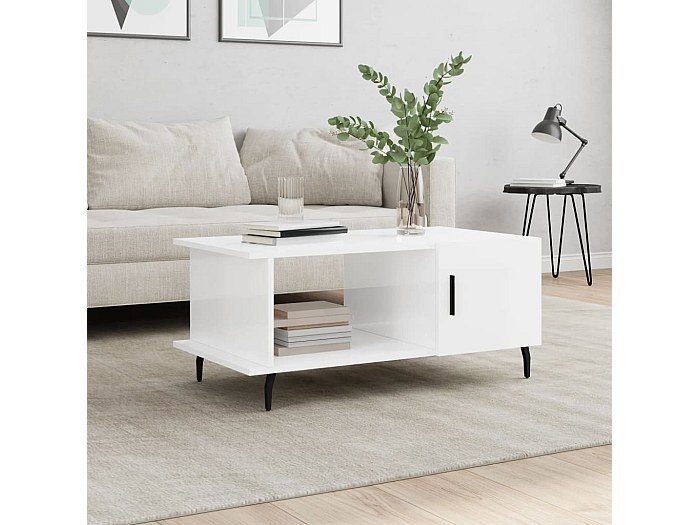 Tavolino Gold Bianco lucido 90x50x40 cm MDF