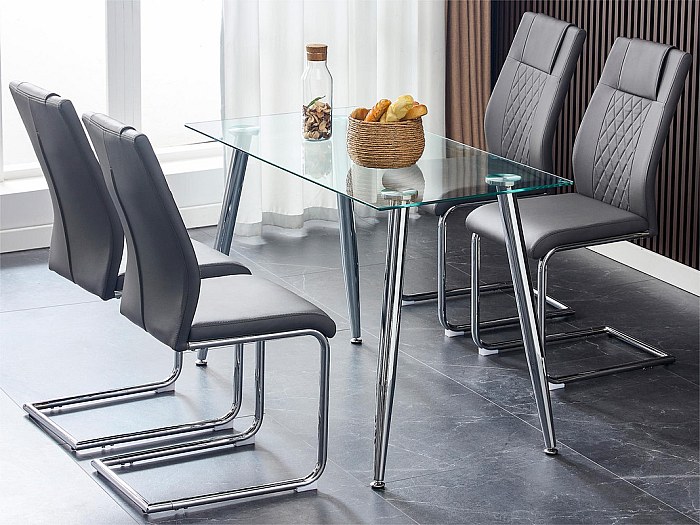 Set di 4 sedie cantilever in ecopelle - schienale con motivo a rombi - struttura in metallo ...