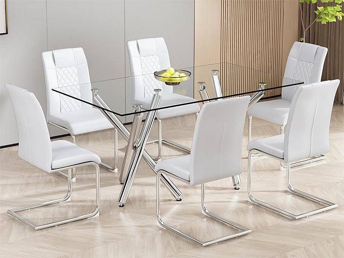 Set di 4 sedie cantilever in ecopelle - schienale con motivo a rombi - struttura in metallo ...