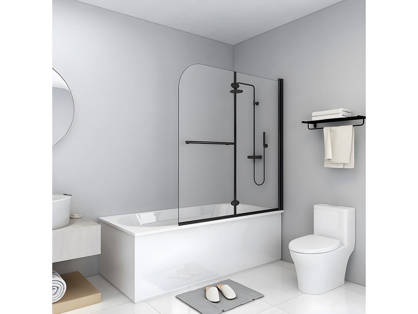 Paroi de douche pliable 2 panneaux ESG 120x140 cm Noir WVGQ1443