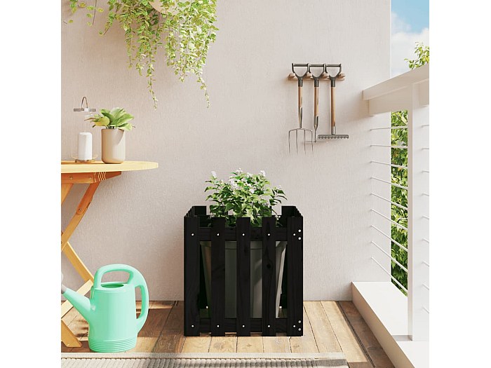 Fioriera Giardino a Recinzione Nera 50x50x50 cm Massello Pino CFW33527