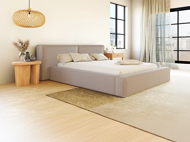 Seng med oppbevaringsrom queen size 160 x 200 cm tekstil beige - TIMANO ...