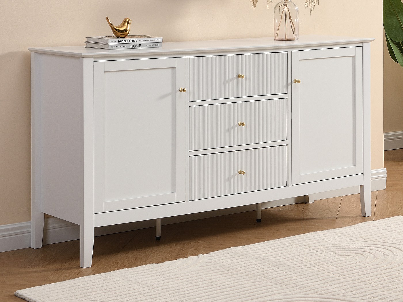 Buffet avec 2 portes et 3 tiroirs en MDF - Blanc - NARIVA