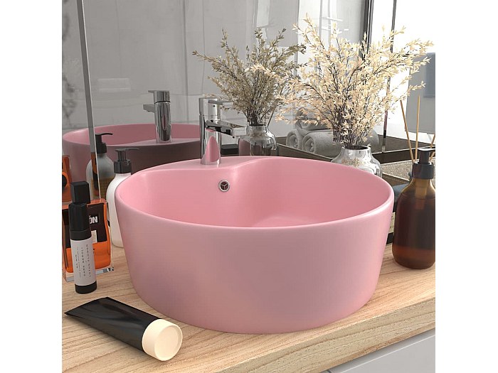 Lavabo lujo con rebosadero cerámica rosa mate 36x13 cm ES66340