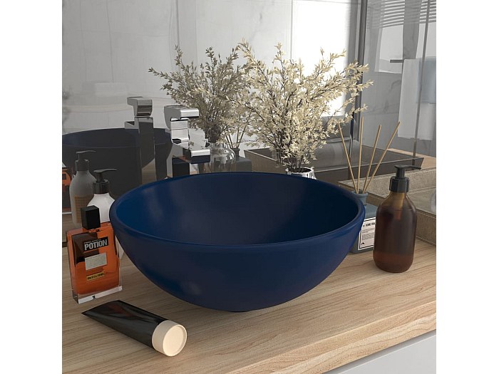 Lavatório WC luxuoso redondo 32,5x14cm cerâmica azul mate PT601204