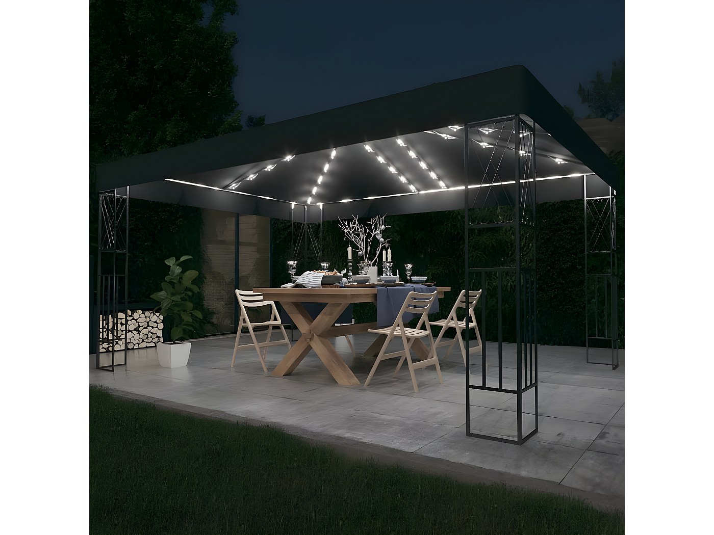 Pergola avec guirlande lumineuse à LED 3x4 m Anthracite Tissu WVGQ9517