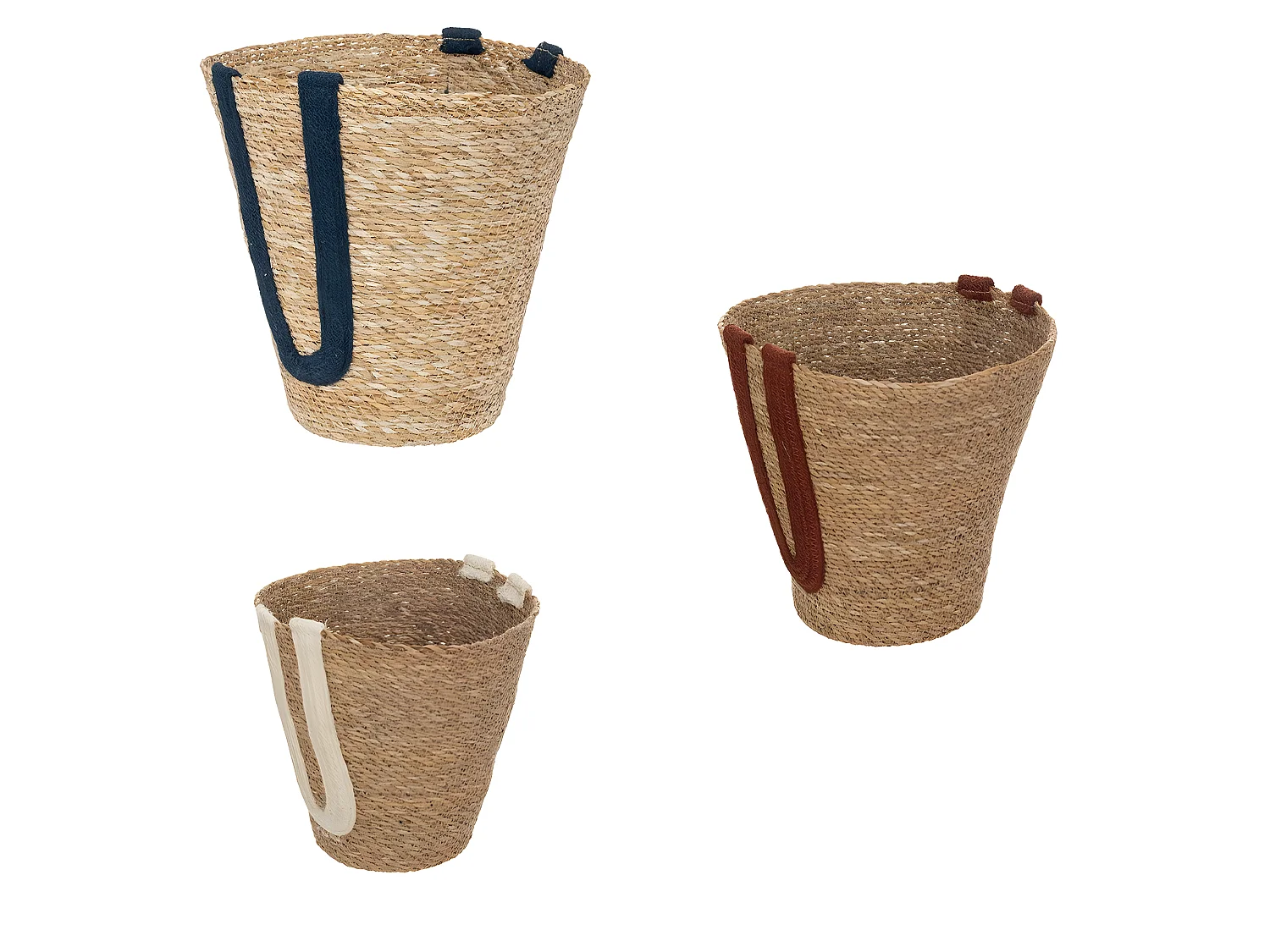 Lot de 3 Paniers de rangement en Jute et Coton coloré D 35 D 30 et D 25 cm