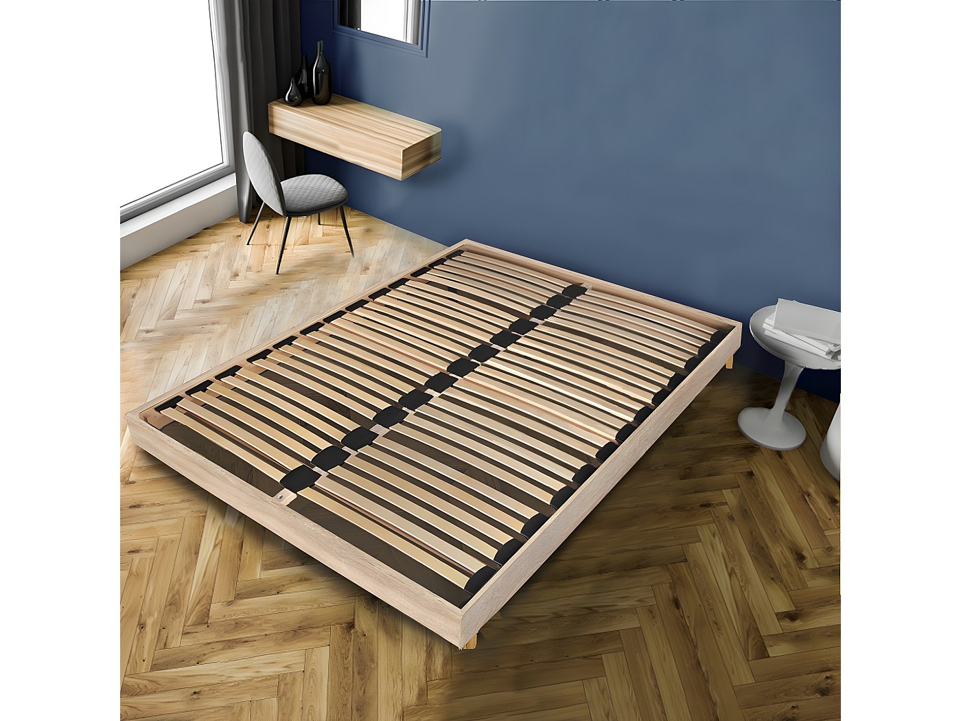 Sommier sur pied 140x190 26 lattes Izar Bois blanchi