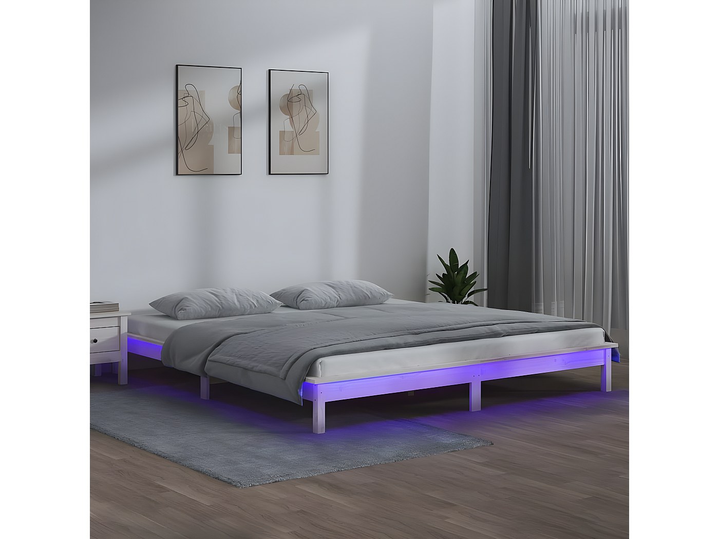 Letto matrimoniale con LED Bianco 120x200 cm in Legno Massello CFW367674