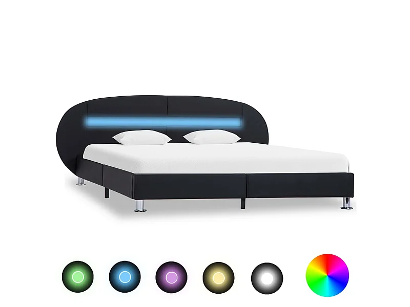 Letto matrimoniale con LED Nero in Similpelle 180x200 cm CFW392661