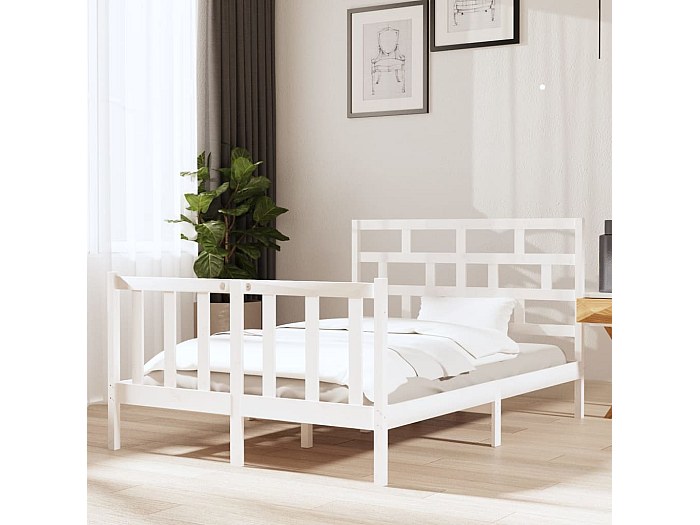 Letto matrimoniale Bianco in Legno Massello di Pino 140x190 cm CFW723826