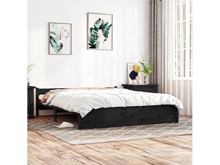 Letto matrimoniale Nero in Legno Massello 160x200 cm CFW519806