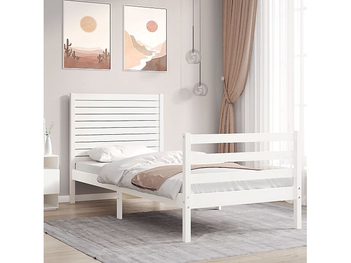 Letto singolo con Testiera Bianco 90x200 cm in Legno Massello CFW292148
