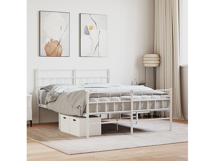 Letto matrimoniale con Testiera e Pediera Metallo Bianco 160x200 cm ...