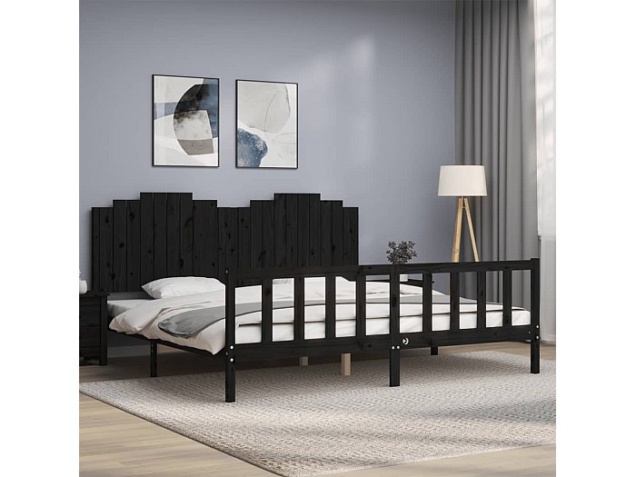 Letto matrimoniale con Testiera Nero 200x200 cm in Legno Massello CFW280937