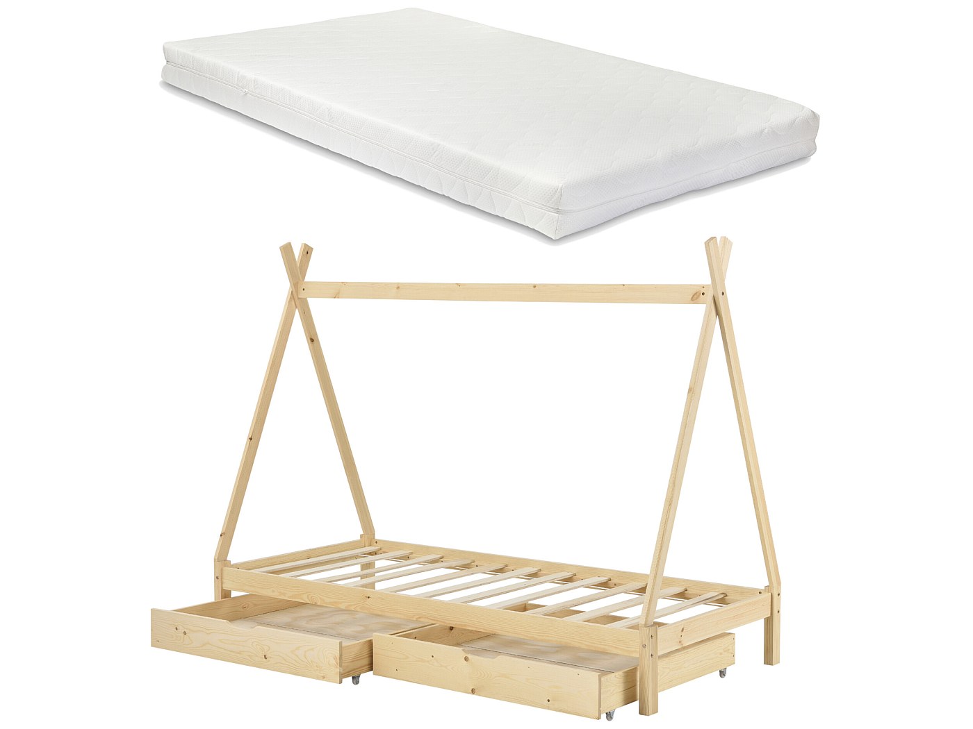 Lit Tipi Maine Avec 2 Tiroirs Avec Matelas Mousse À Froid 90 X 200 Cm ...