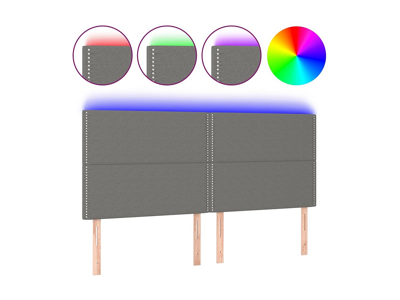 Testata da letto a LED GrigioScuro 200x5x118/128cm in Tessuto CFW164806