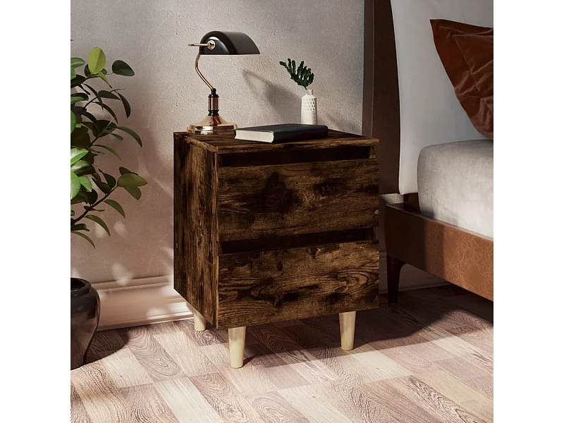 2 pz Comodini con Gambe in Legno Massello Rovere Fumo 40x30x50cm CFW948267