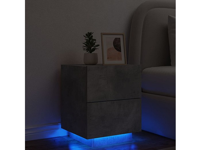 Comodino con Luci LED Grigio Cemento in Legno Multistrato CFW439678