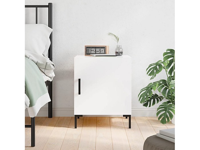 Comodino Bianco Lucido 40x40x50 cm in Legno Multistrato CFW523095