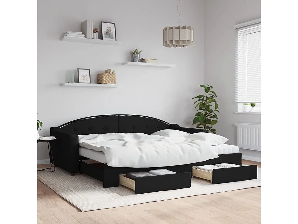 Divano Letto Estraibile con Cassetti Nero 90x200 cm in Tessuto CFW316857