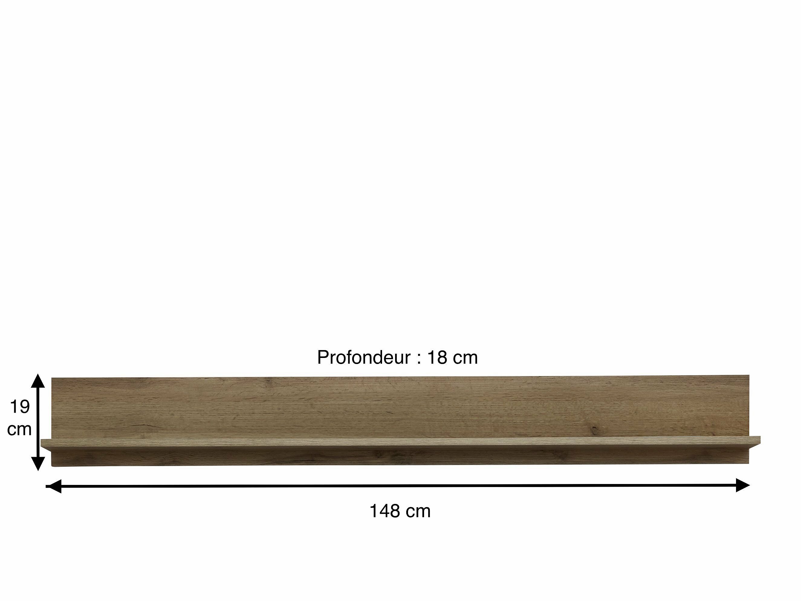 Meuble salon/séjour. Tablette murale en mélaminé bois clair. L-H-P ...