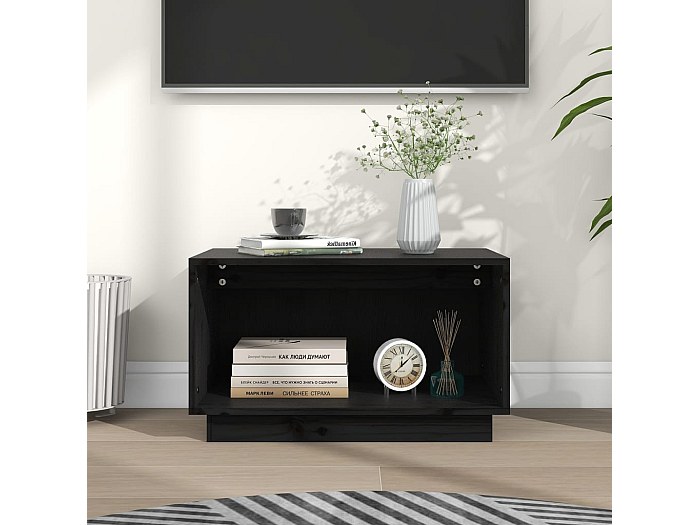 Mobile TV nero 60x35x35 cm Legno di pino massiccio
