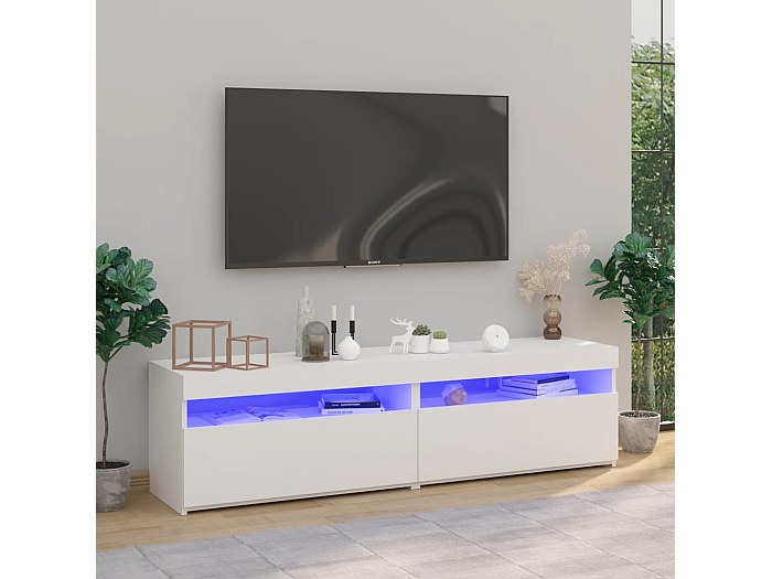 Mobile TV 2 pz con luci LED Bianco lucido 75x35x40 cm