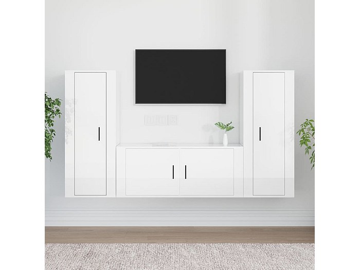 Set porta TV da 3 pezzi in MDF bianco lucido