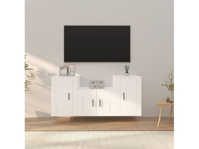 Conjunto de suporte de TV de 3 peças em madeira branca