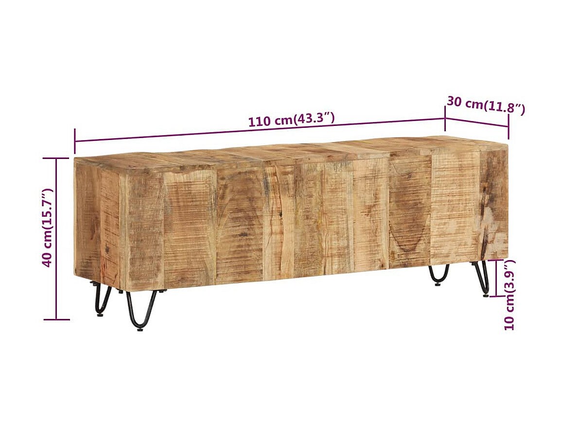 Meuble TV 110x30x40 cm Bois massif de manguier