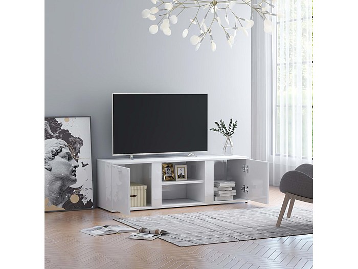 Meuble TV Blanc brillant 120x34x37 cm Aggloméré
