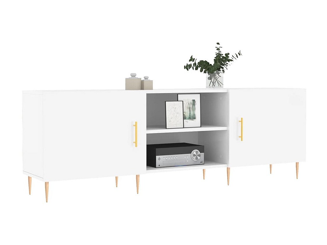 Meuble TV blanc brillant 150x30x50 cm bois d'ingénierie