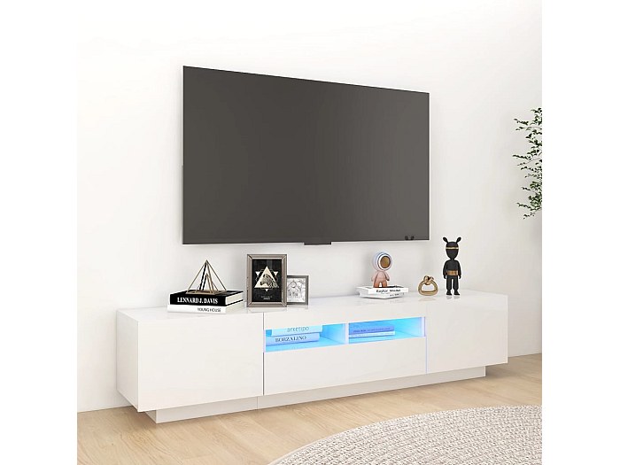 Móvel de TV com luzes LED branco brilhante 180x35x40 cm