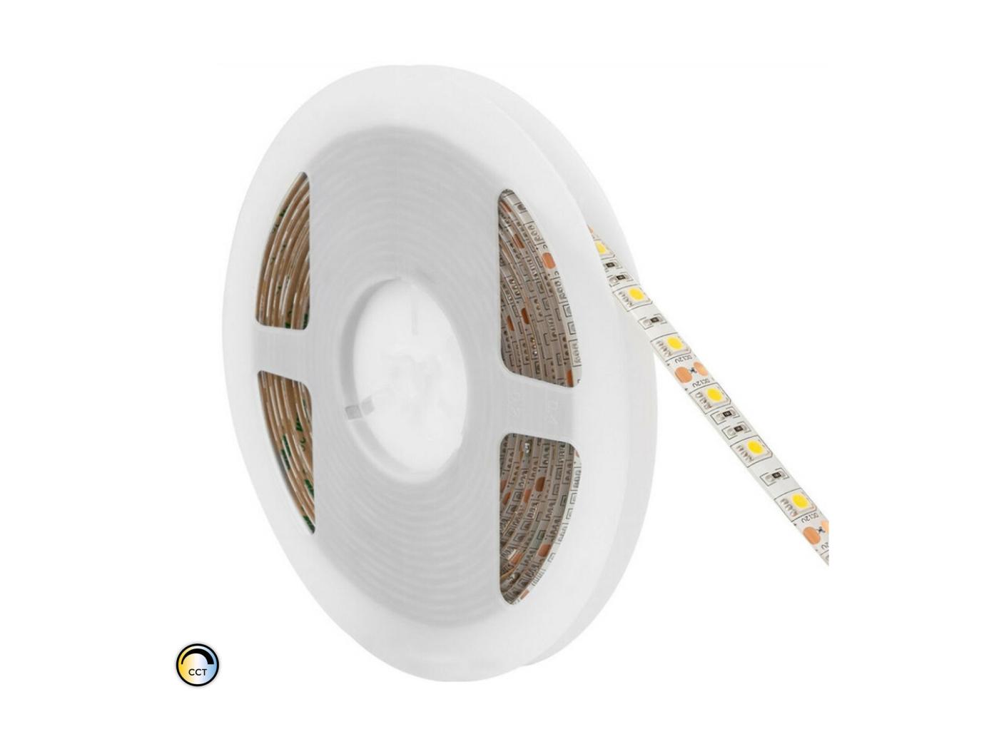 Ledkia Ruban Led Cct 12v Dc Smd2835 120led M 5m Ip20 Largeur 10mm Coupe 5cm