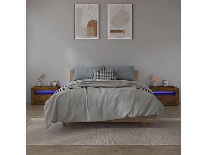 Tables de chevet 2 pcs avec LED chêne fumé 60x35x40 cm GHR36088