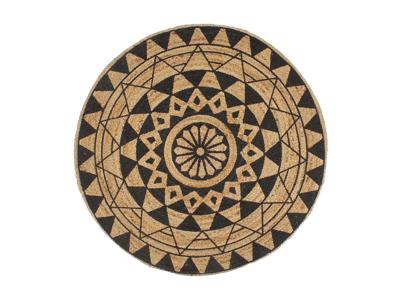 Alfombra de yute tejida a mano con estampado negro 120 cm ES71580