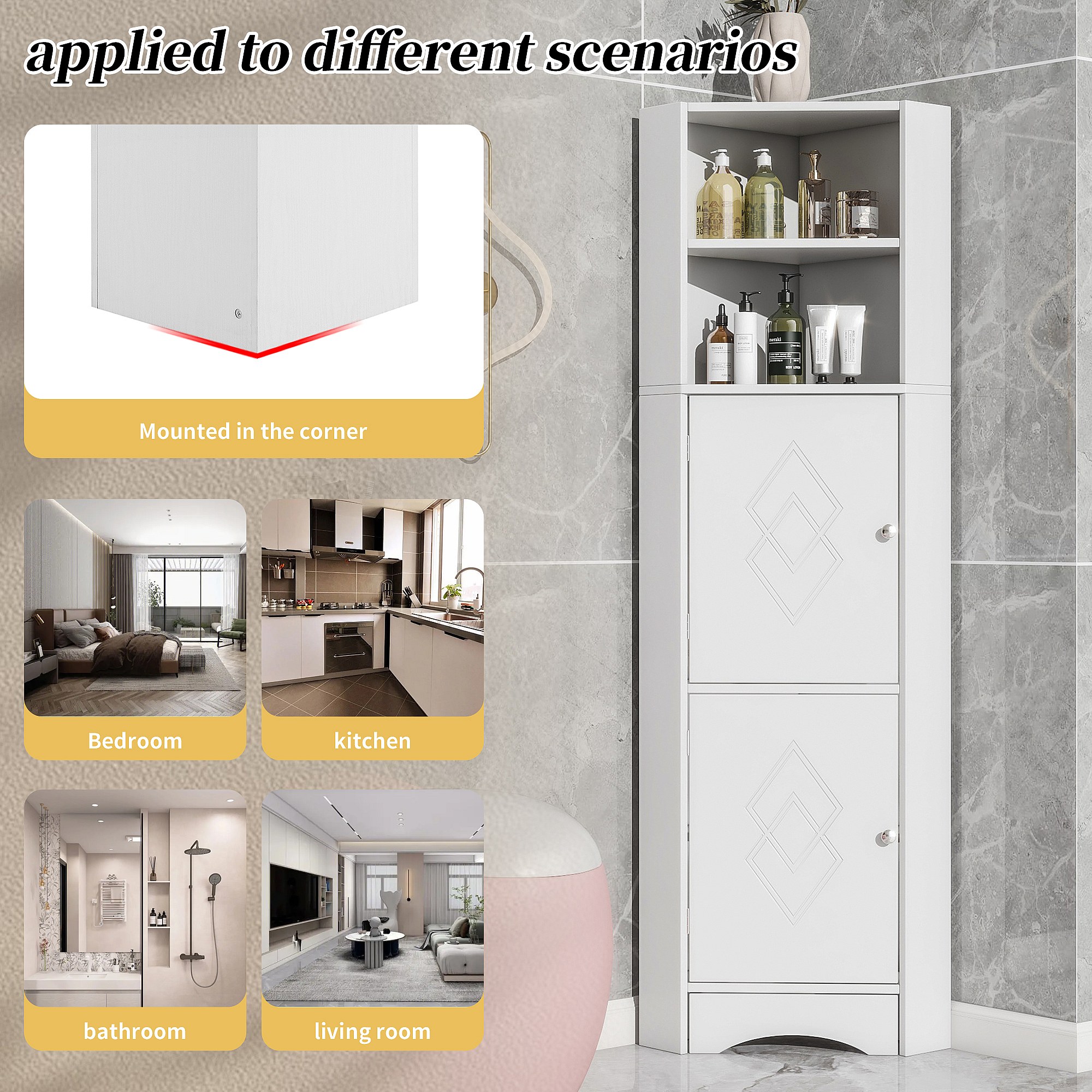 Colonne d'angle de salle de bain - 2 portes et 2 étagères réglables ...